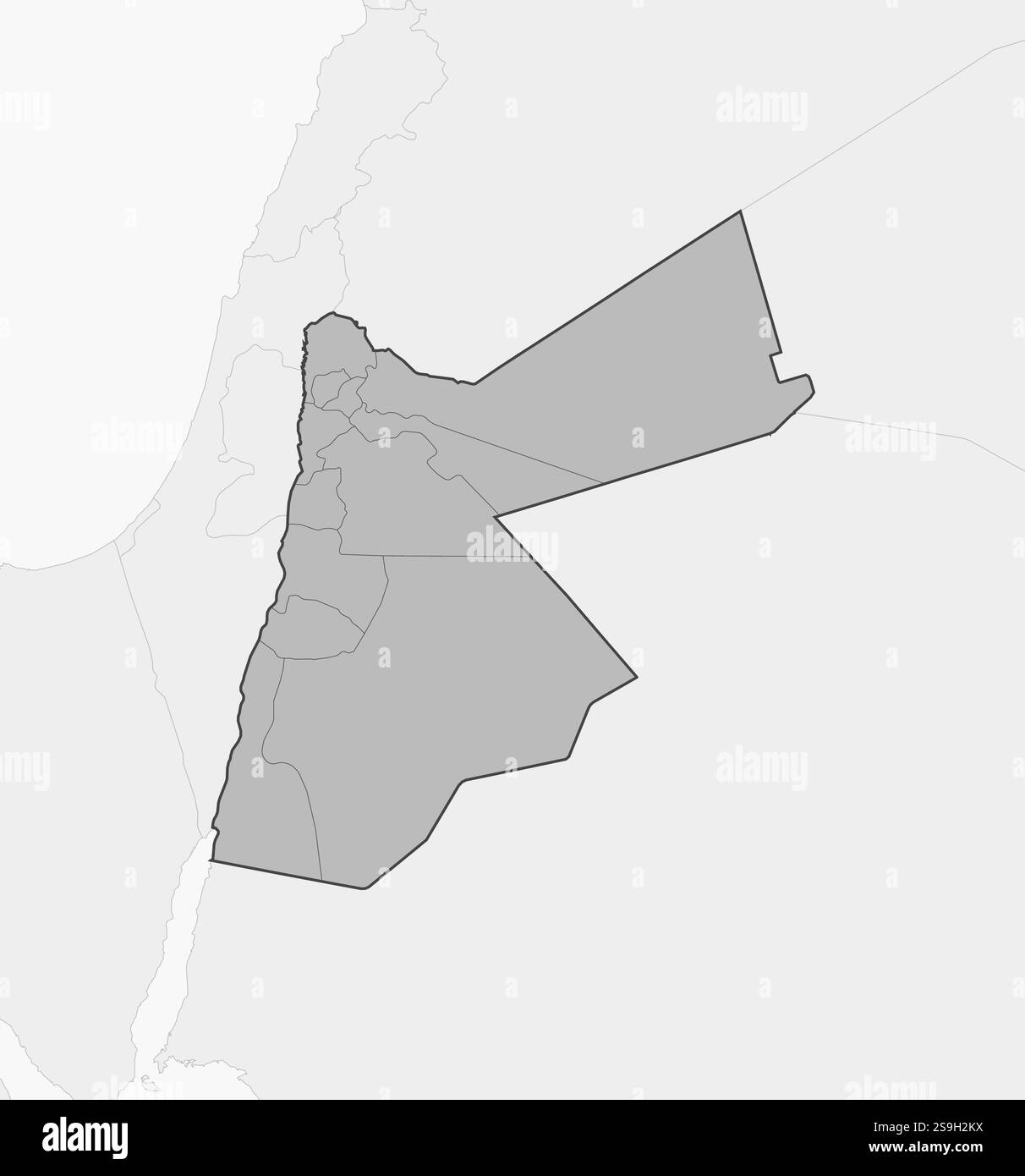 Map of Jordan and nearby countries, Jordan is highlighted in gray Stock ...