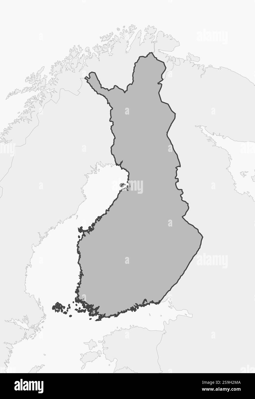 Map of Finland and nearby countries, Finland is highlighted in gray ...