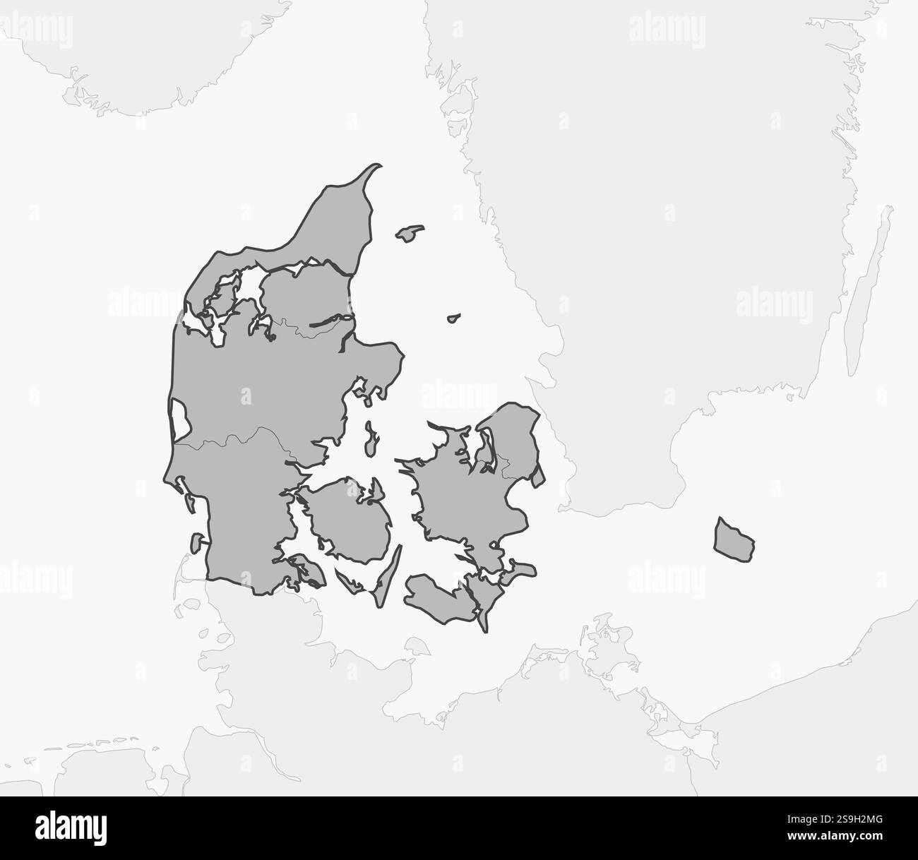Map of Danmark and nearby countries, Danmark is highlighted in gray ...