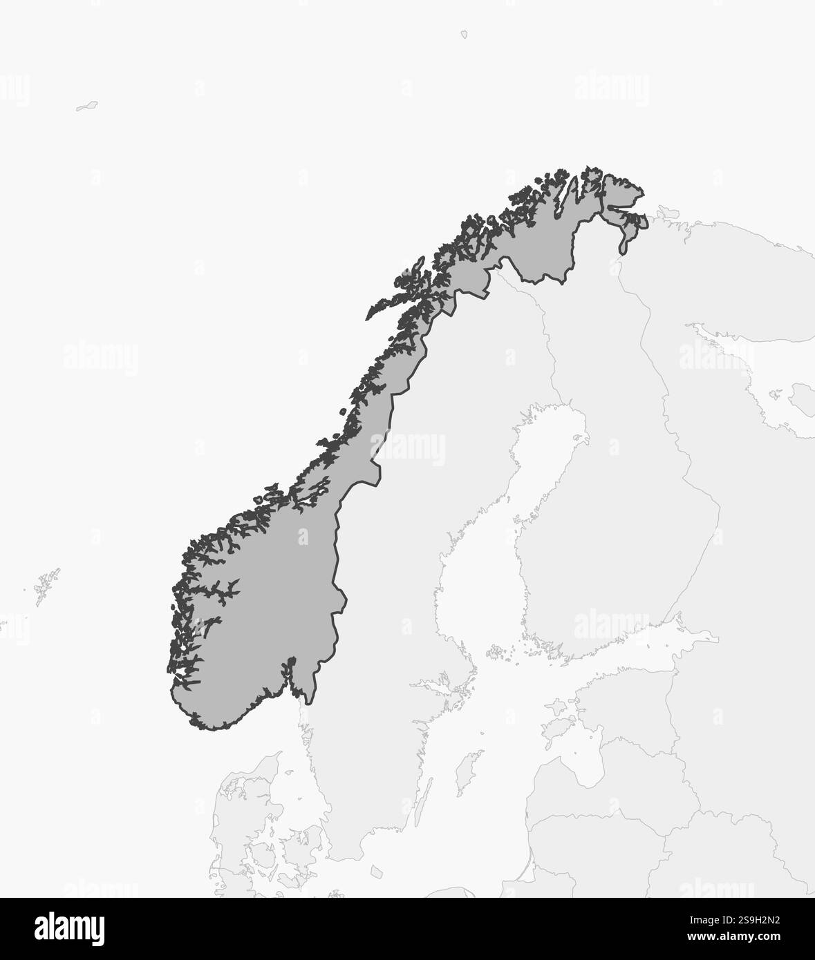 Map of Norway and nearby countries, Norway is highlighted in gray Stock ...