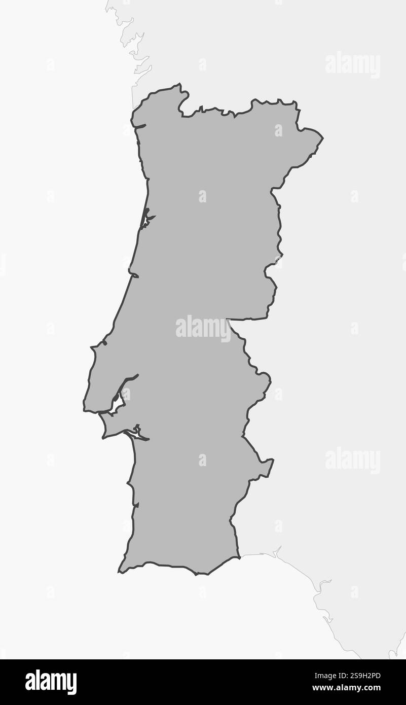 Map of Portugal and nearby countries, Portugal is highlighted in gray ...