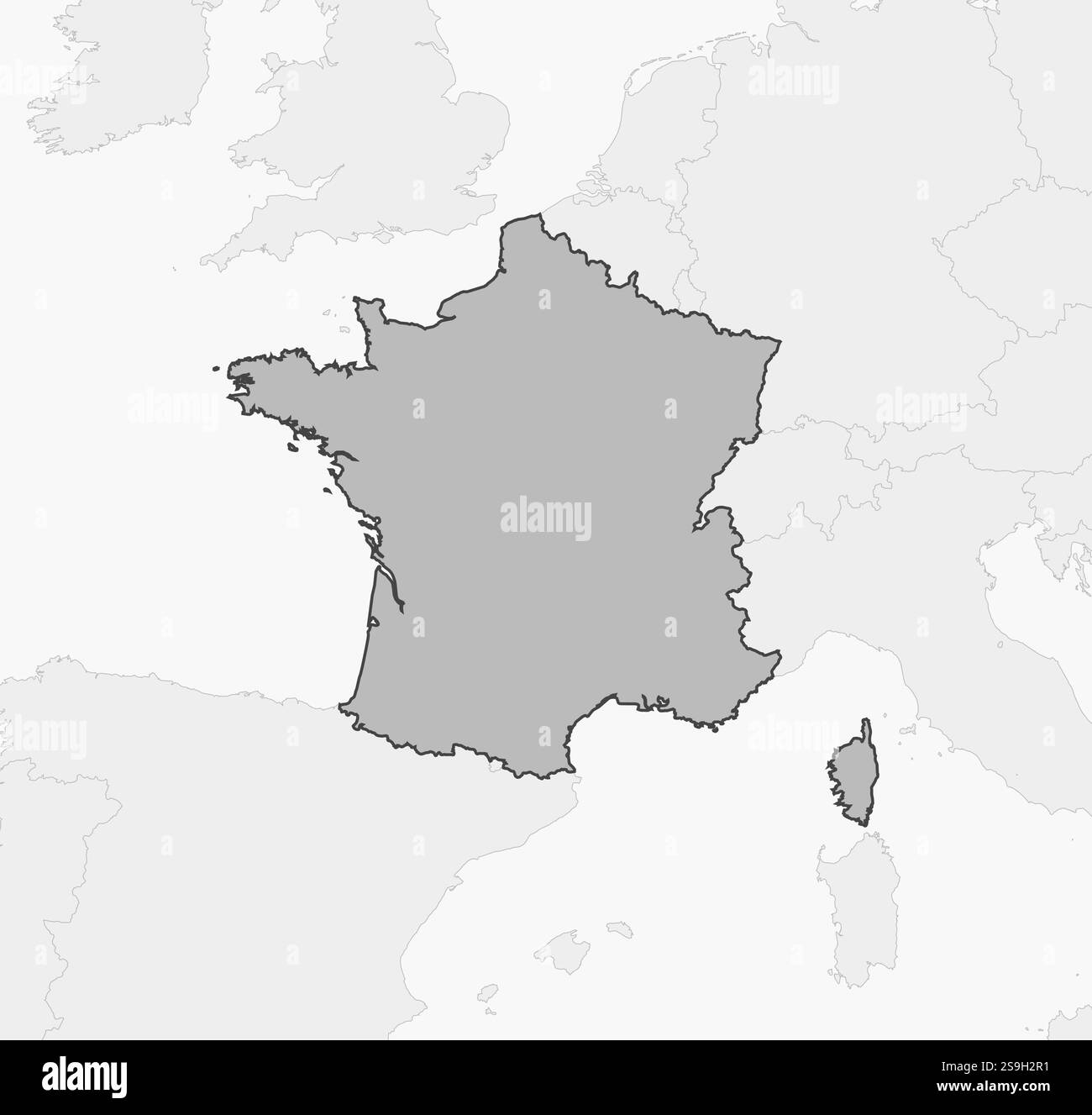 Map of France and nearby countries, France is highlighted in gray Stock ...