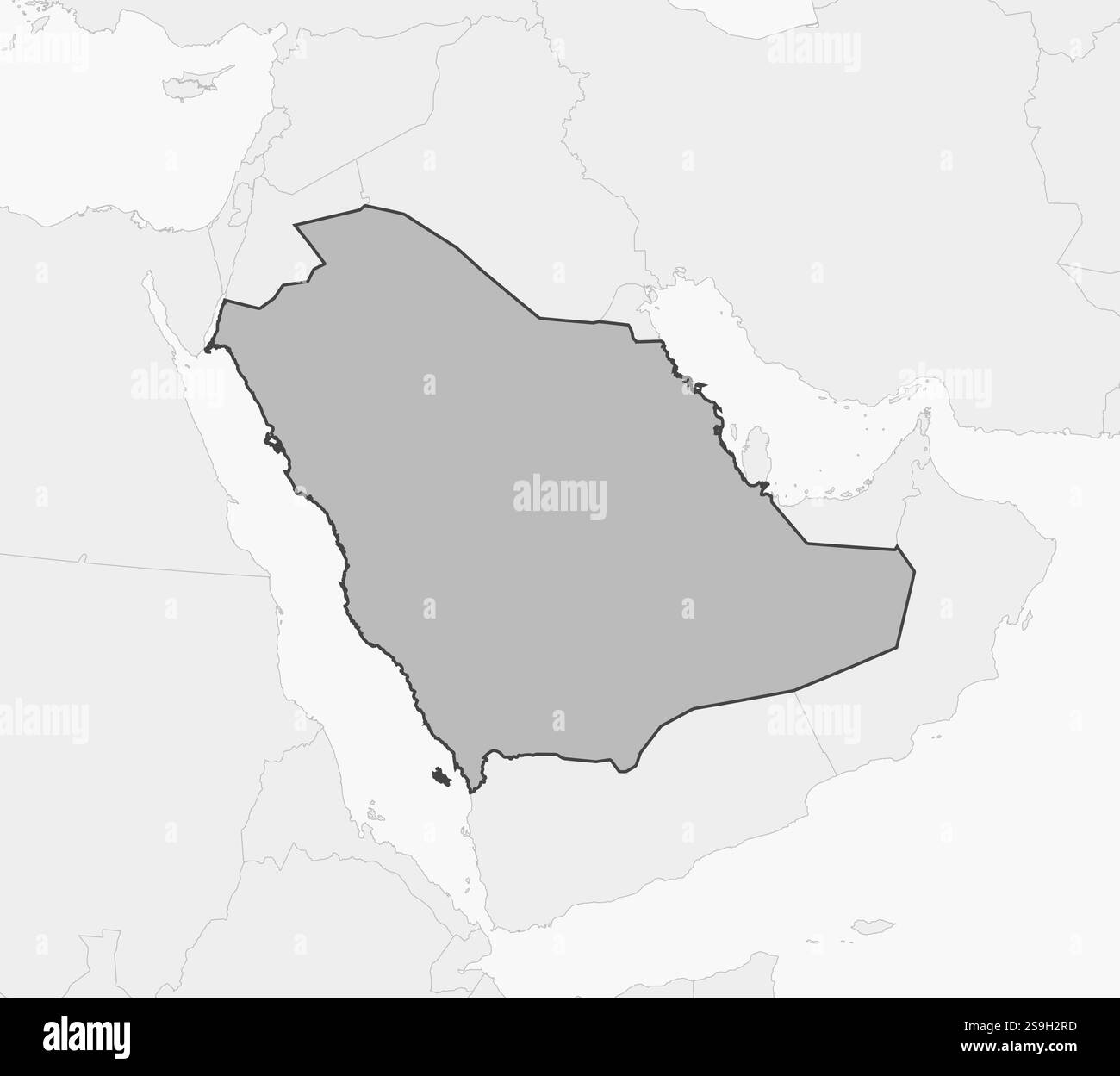 Map of Saudi Arabia and nearby countries, Saudi Arabia is highlighted ...