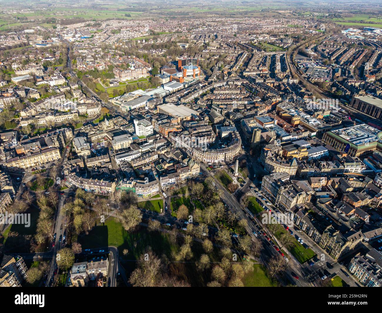 An aerial panorama townscape of Harrogate town centre in North ...