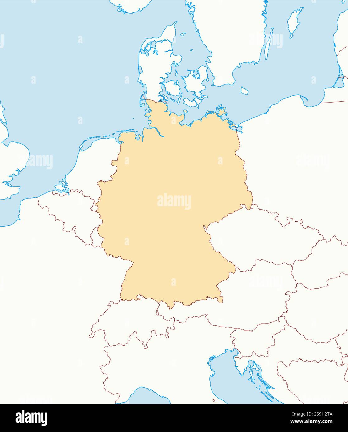 Map of Germany and nearby countries, Germany is highlighted Stock ...
