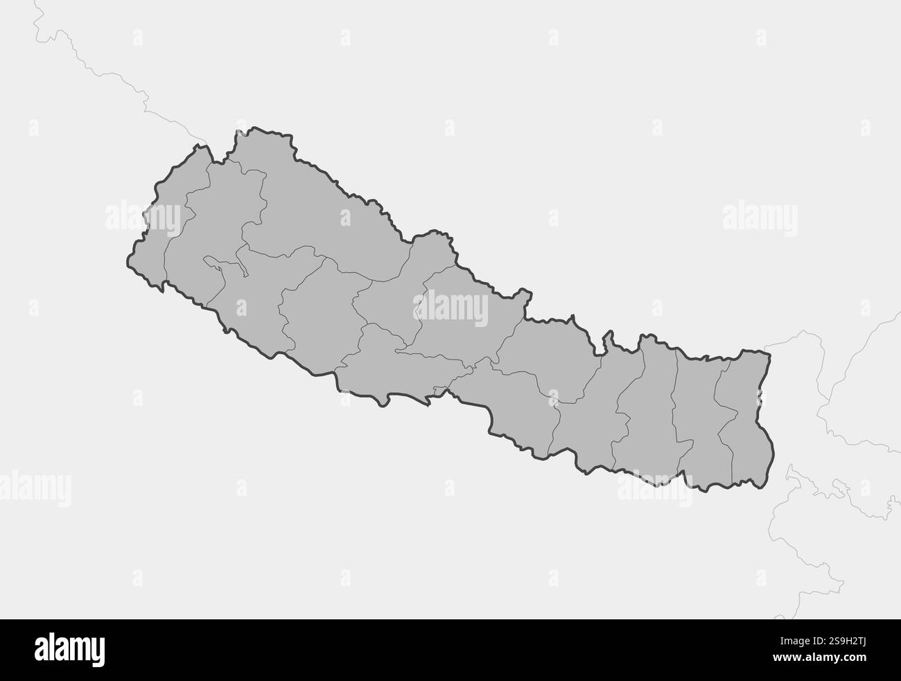 Map of Nepal and nearby countries, Nepal is highlighted in gray Stock ...