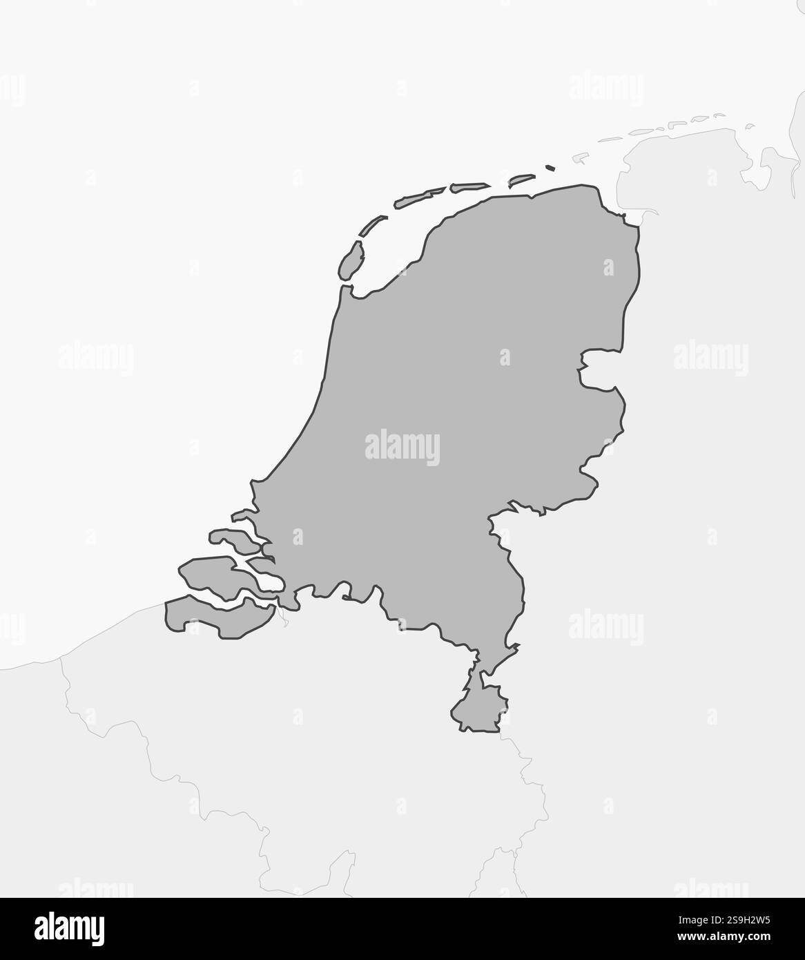 Map of Netherlands and nearby countries, Netherlands is highlighted in ...