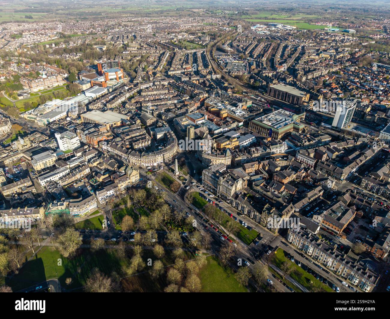 An aerial panorama townscape of Harrogate town centre in North ...