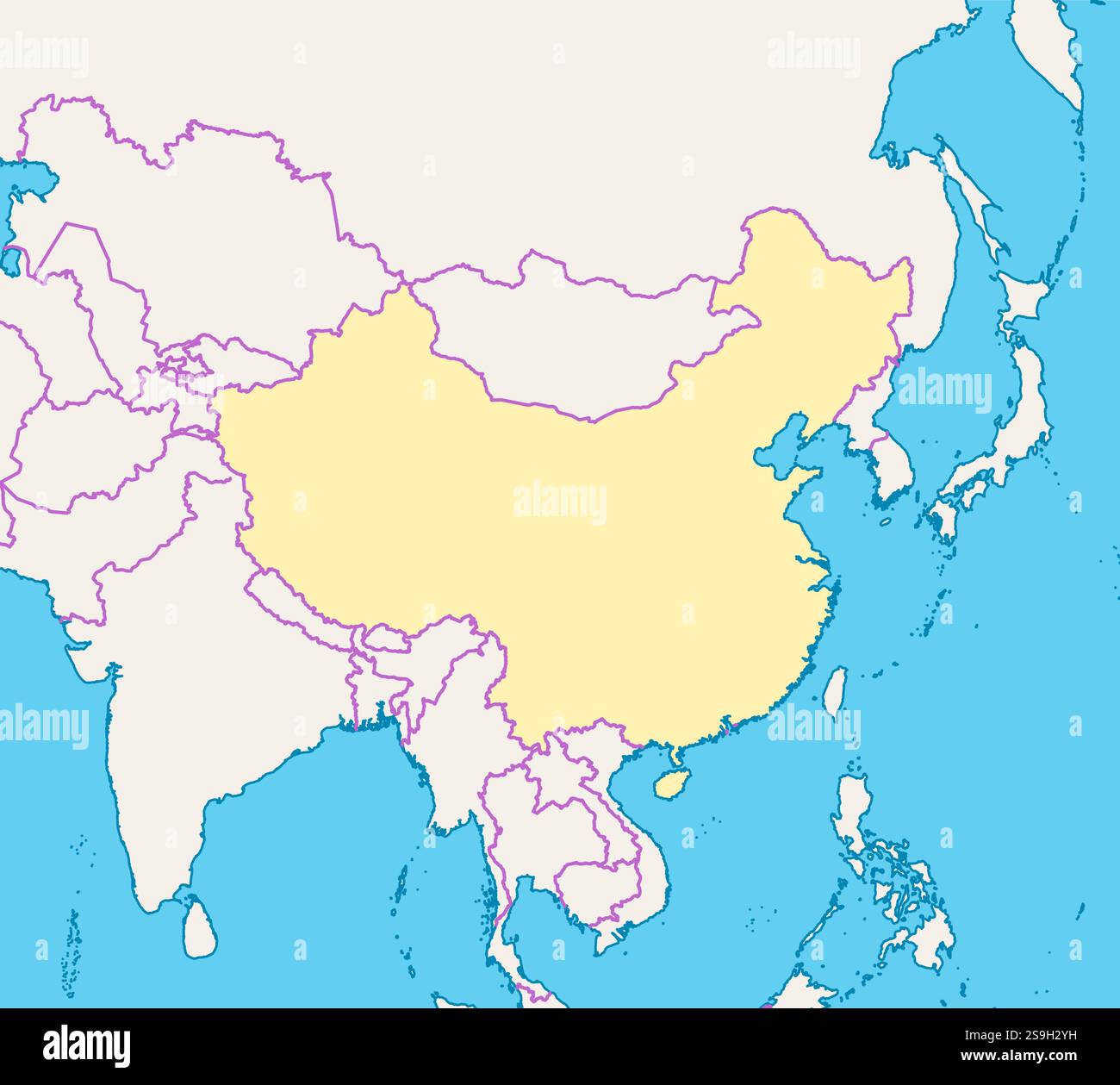 Map of China and nearby countries, China is highlighted Stock Vector ...