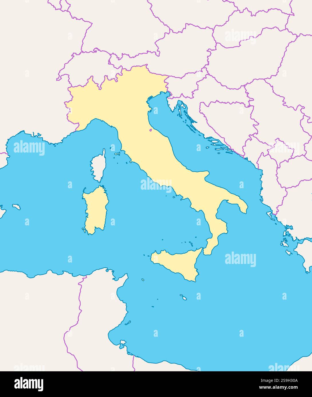 Map of Italy and nearby countries, Italy is highlighted Stock Vector ...