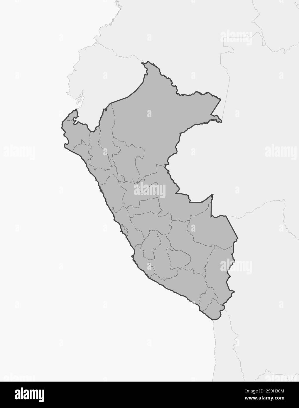 Map of Peru and nearby countries, Peru is highlighted in gray Stock ...