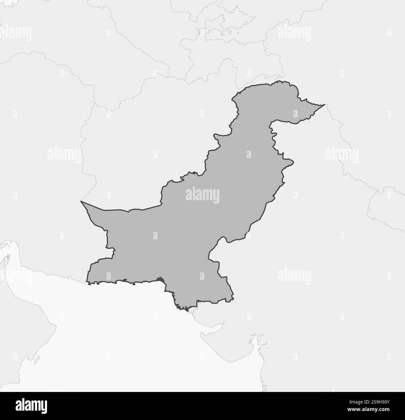 Map of Pakistan and nearby countries, Pakistan is highlighted in gray ...
