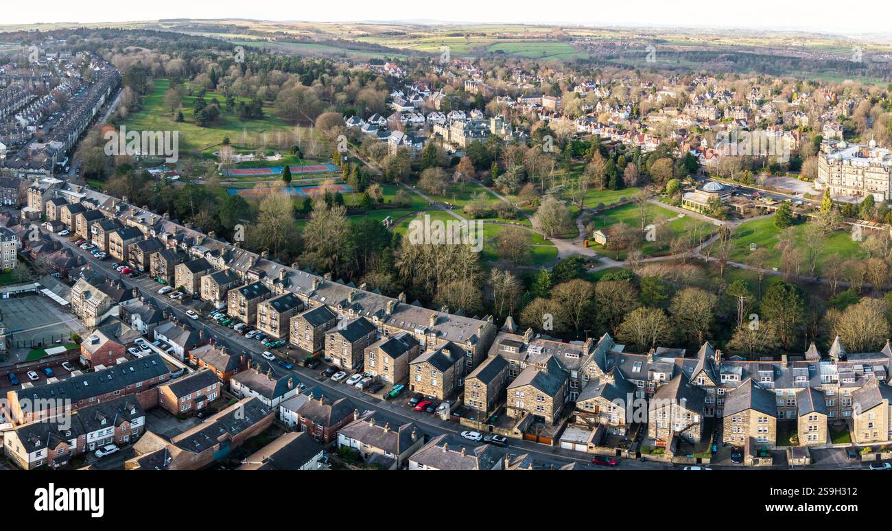 An aerial panorama townscape of Harrogate in North Yorkshire, UK with ...