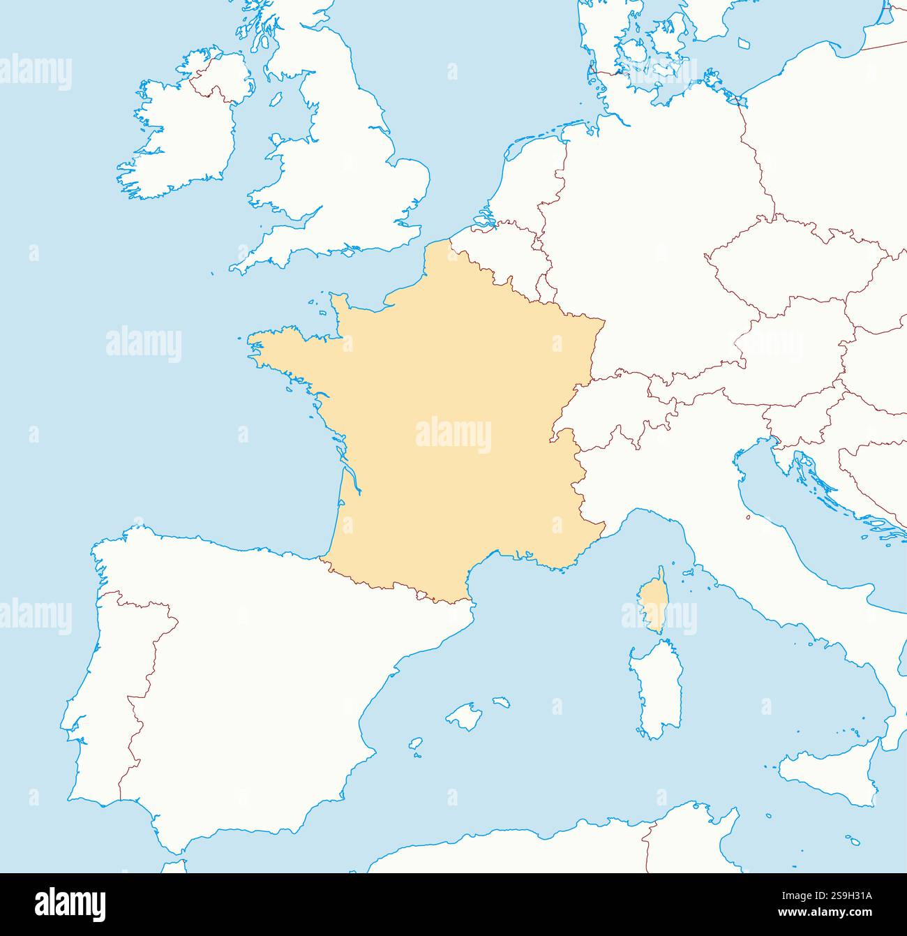 Map of France and nearby countries, France is highlighted Stock Vector ...
