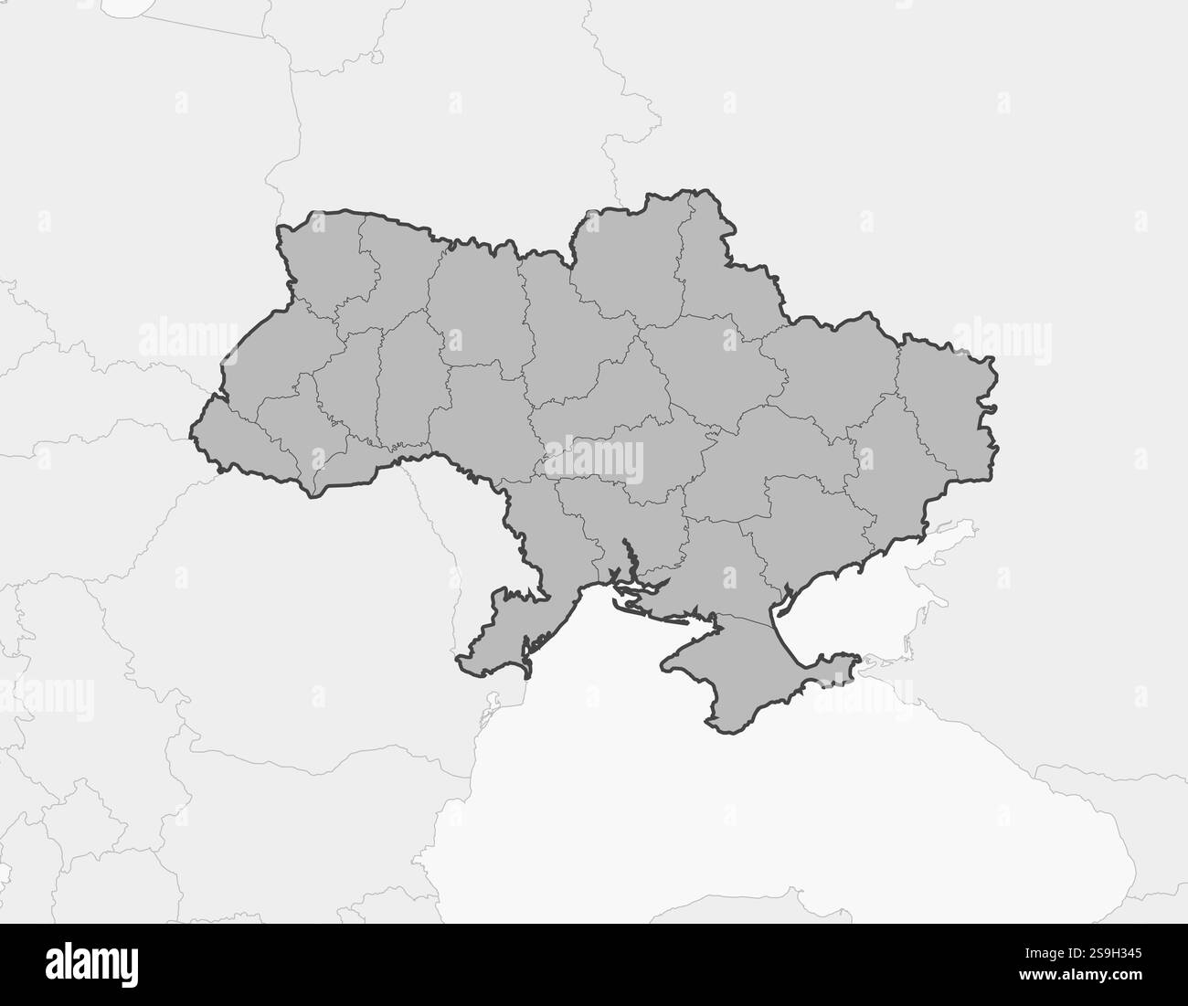 Map of Ukraine and nearby countries, Ukraine is highlighted in gray ...
