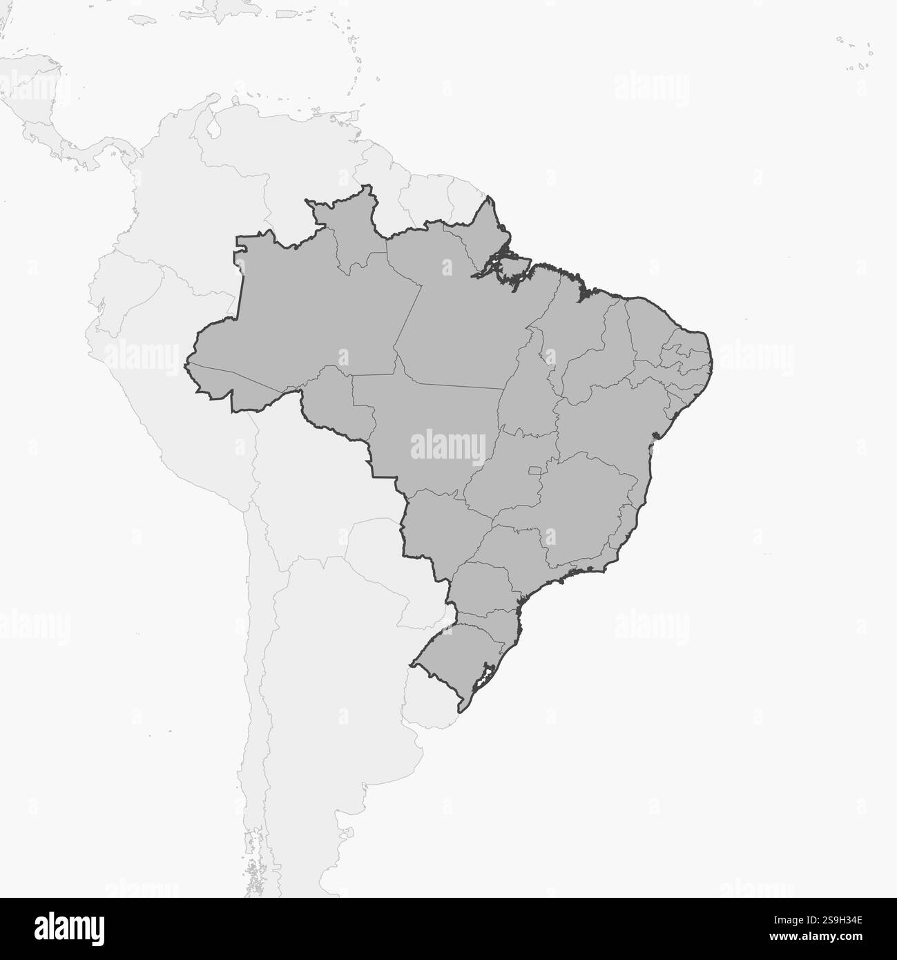 Map of Brazil and nearby countries, Brazil is highlighted in gray Stock ...
