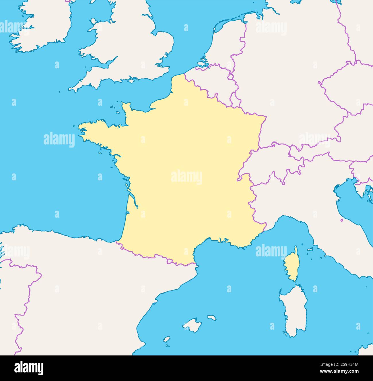 Map of France and nearby countries, France is highlighted Stock Vector ...