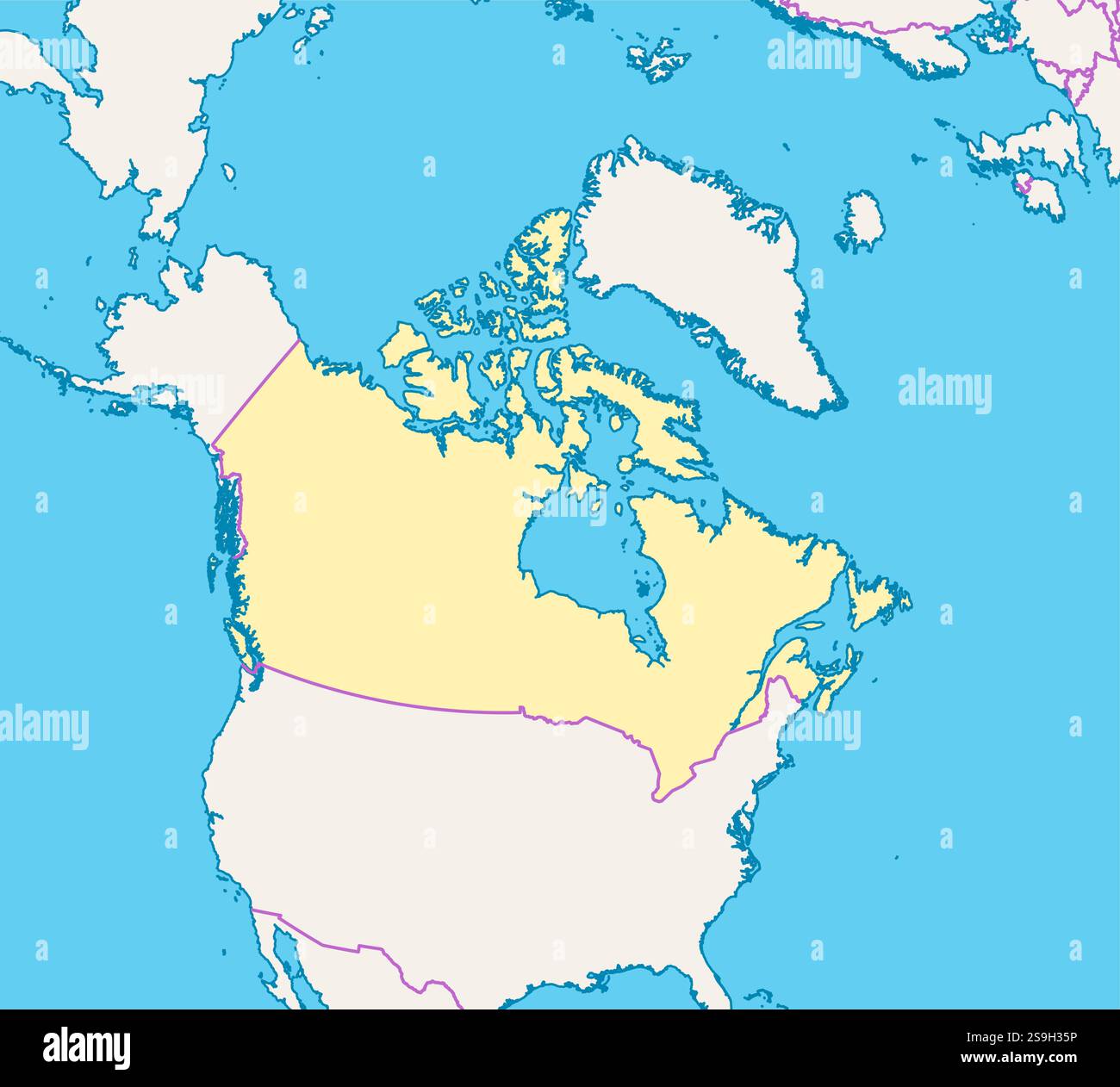 Map of Canada and nearby countries, Canada is highlighted Stock Vector ...