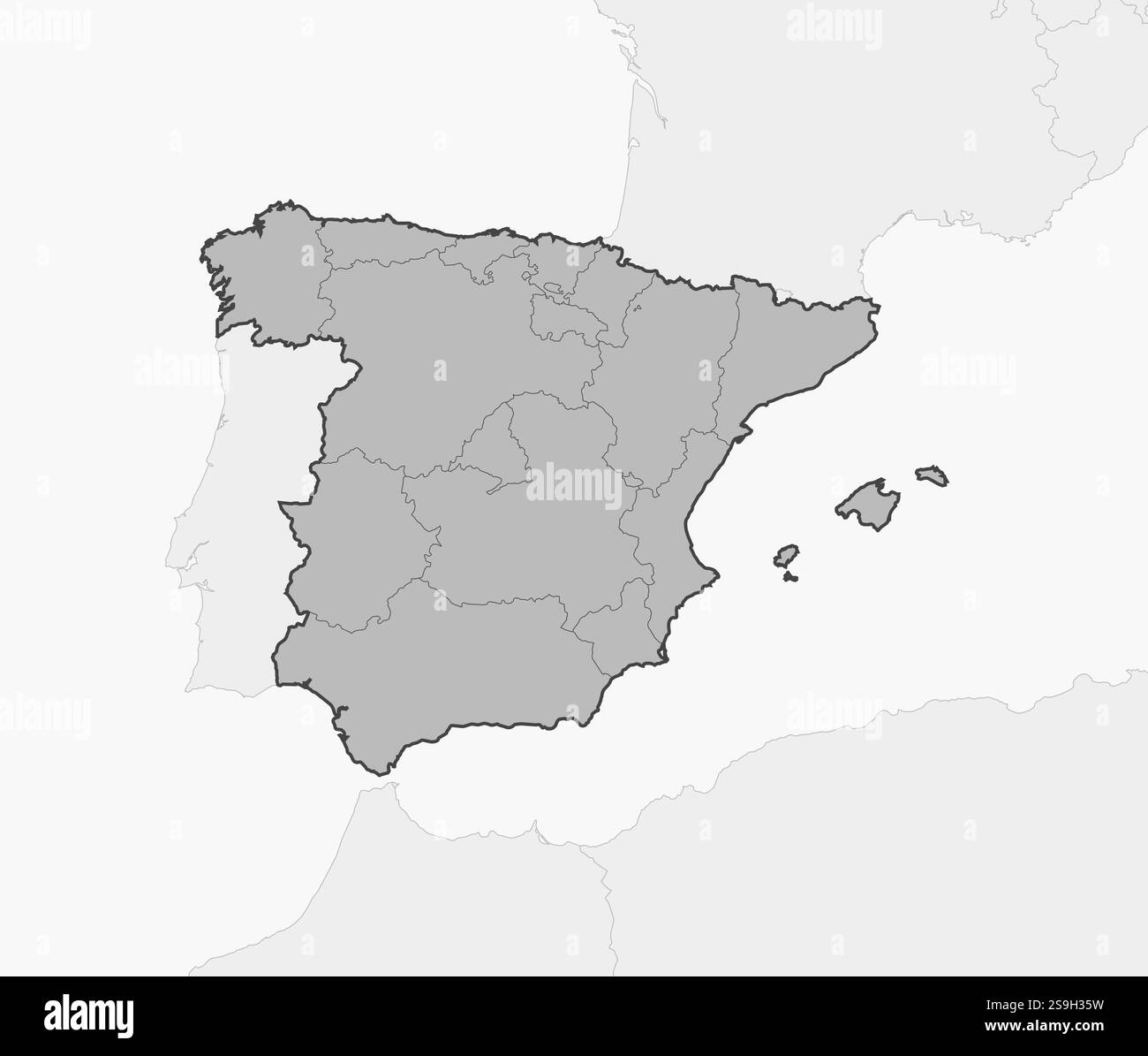 Map of Spain and nearby countries, Spain is highlighted in gray Stock ...