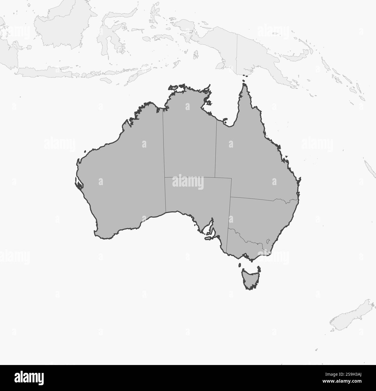 Map of Australia and nearby countries, Australia is highlighted in gray ...