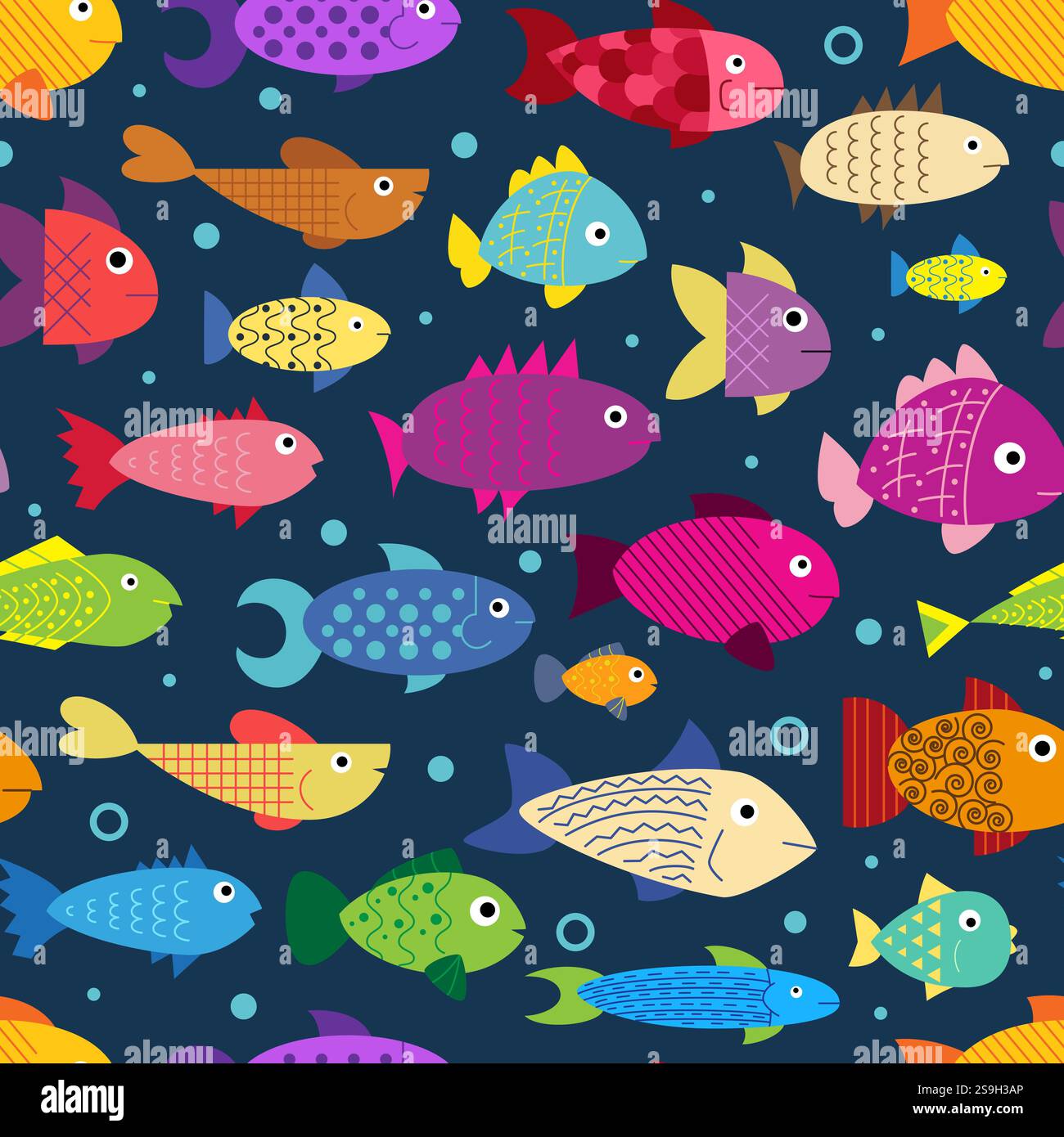 Fish seamless pattern. Decor textile, wrapping paper, wallpaper. Marine ...