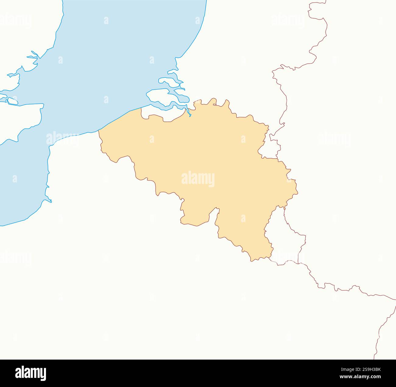 Map of Belgium and nearby countries, Belgium is highlighted Stock ...