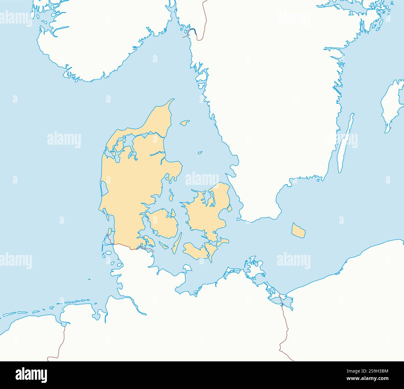Map of Danmark and nearby countries, Danmark is highlighted Stock ...