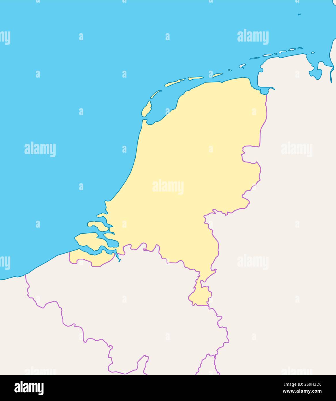 Map of Netherlands and nearby countries, Netherlands is highlighted ...