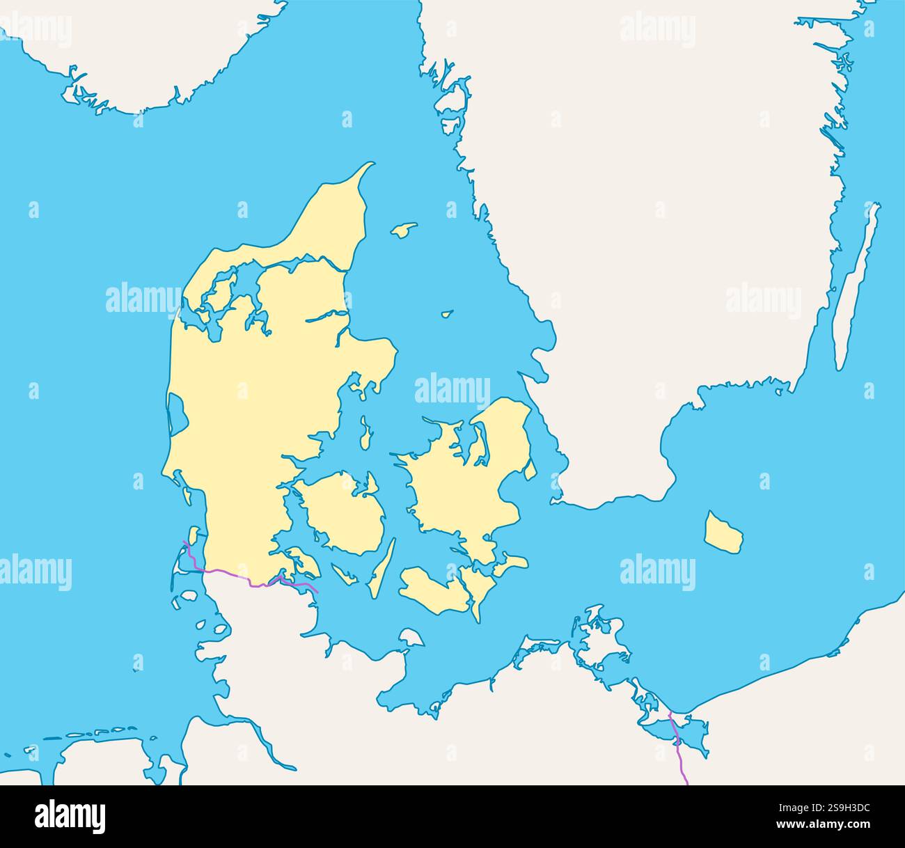 Map of Danmark and nearby countries, Danmark is highlighted Stock ...