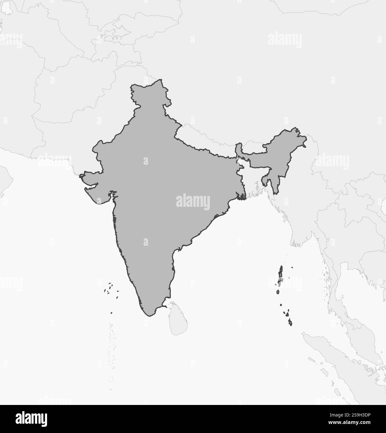 Map of India and nearby countries, India is highlighted in gray Stock ...