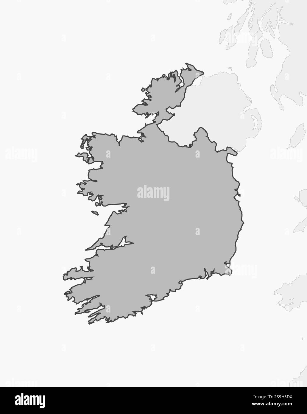 Map of Ireland and nearby countries, Ireland is highlighted in gray ...
