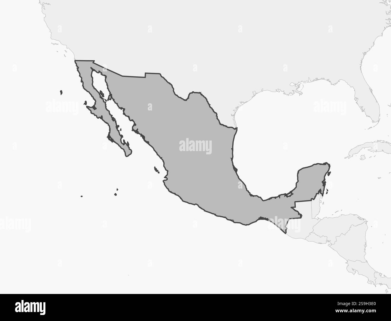 Map of Mexico and nearby countries, Mexico is highlighted in gray Stock ...