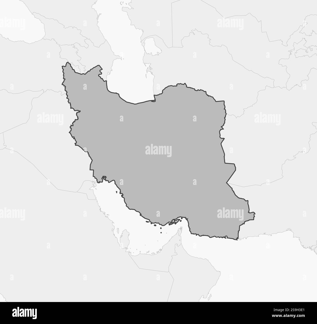 Map of Iran and nearby countries, Iran is highlighted in gray Stock ...