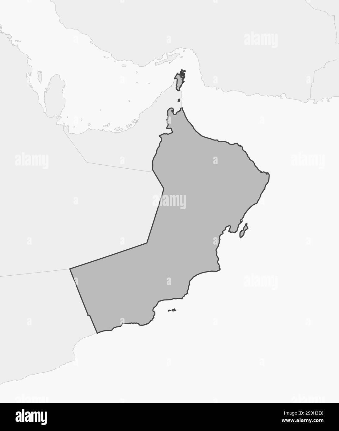 Map of Oman and nearby countries, Oman is highlighted in gray Stock ...