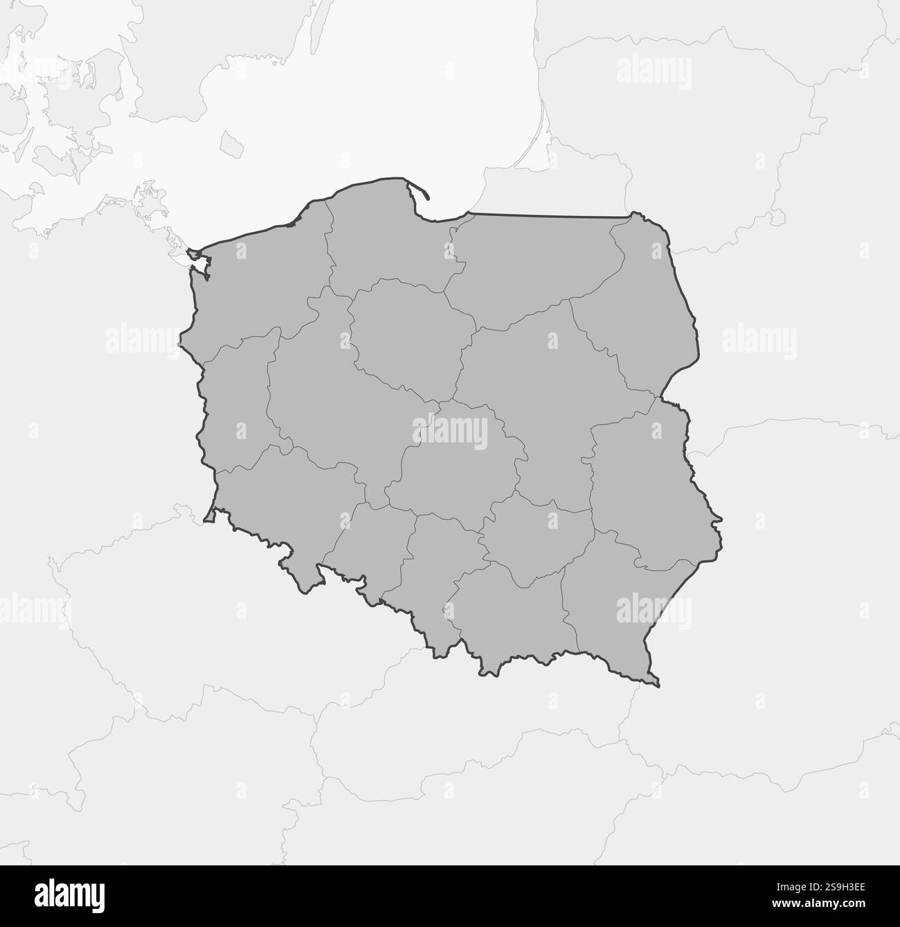 Map of Poland and nearby countries, Poland is highlighted in gray Stock ...