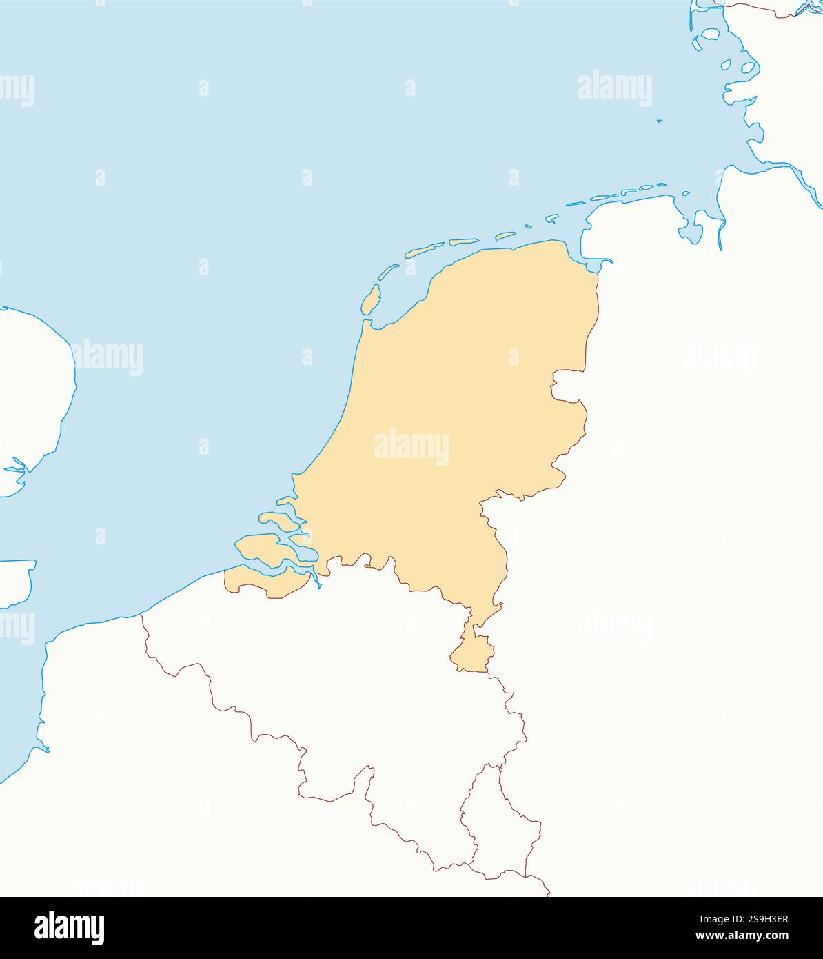 Map of Netherlands and nearby countries, Netherlands is highlighted ...