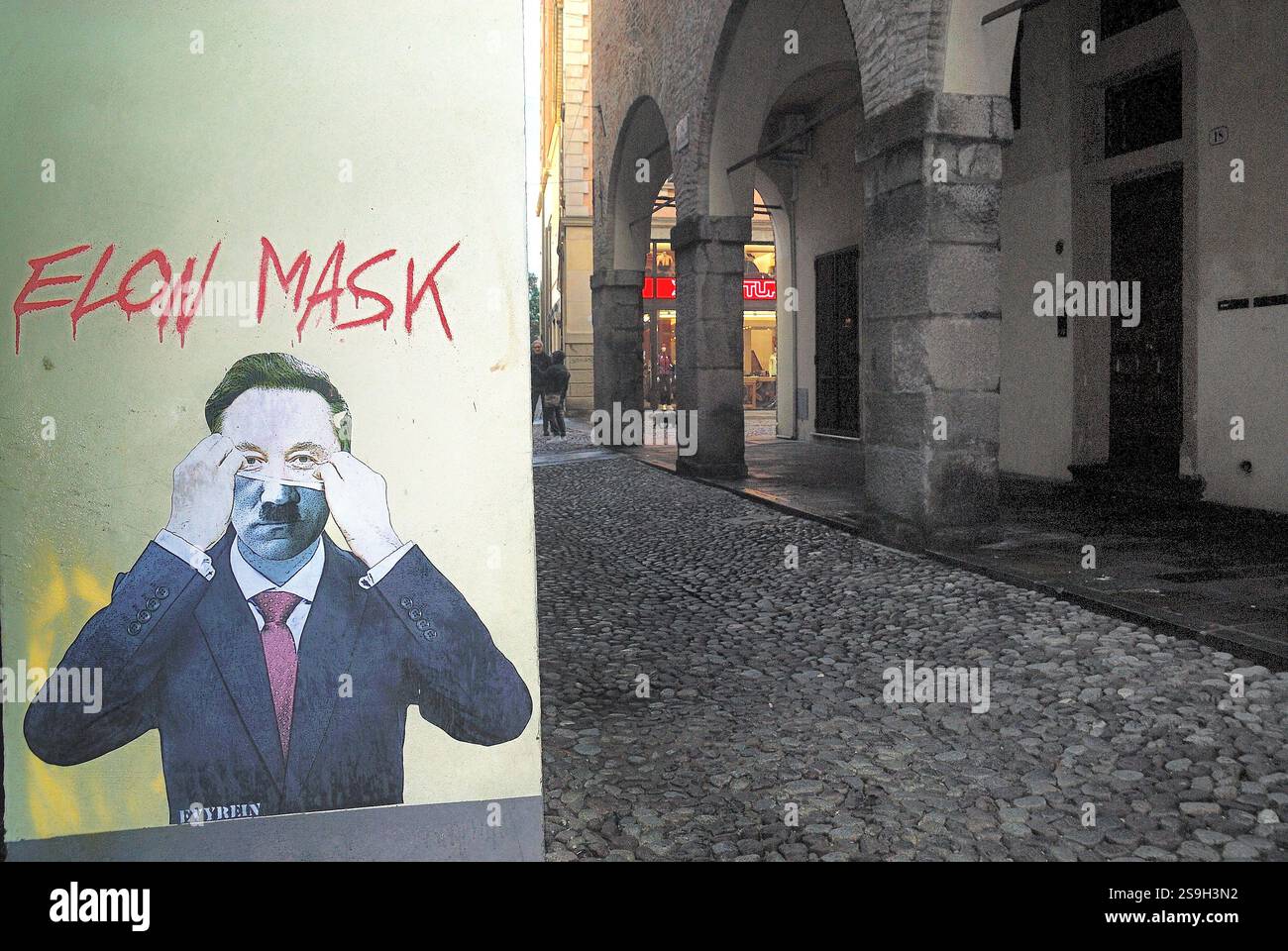 Padua, Italy. Mural painting by street artist Evyrein depicting Elon ...