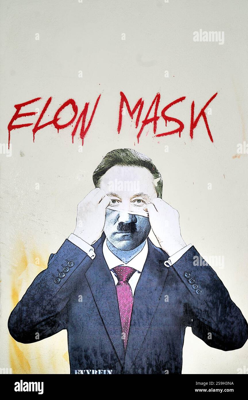 Padua, Italy. Mural painting by street artist Evyrein depicting Elon ...