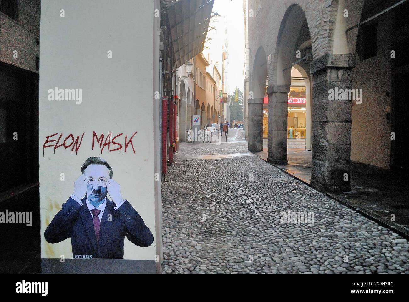 Padua, Italy. Mural painting by street artist Evyrein depicting Elon ...