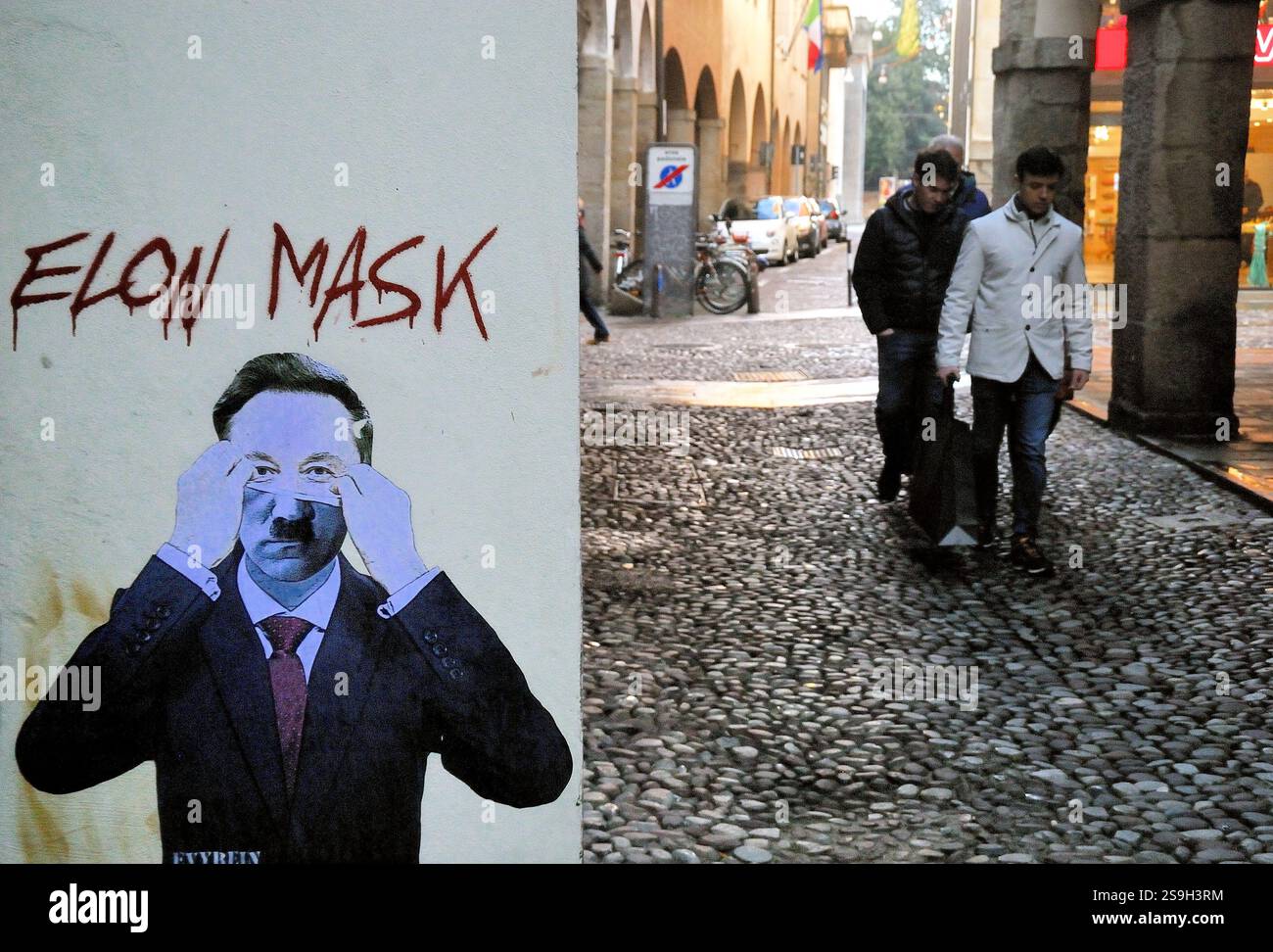 Padua, Italy. Mural painting by street artist Evyrein depicting Elon ...