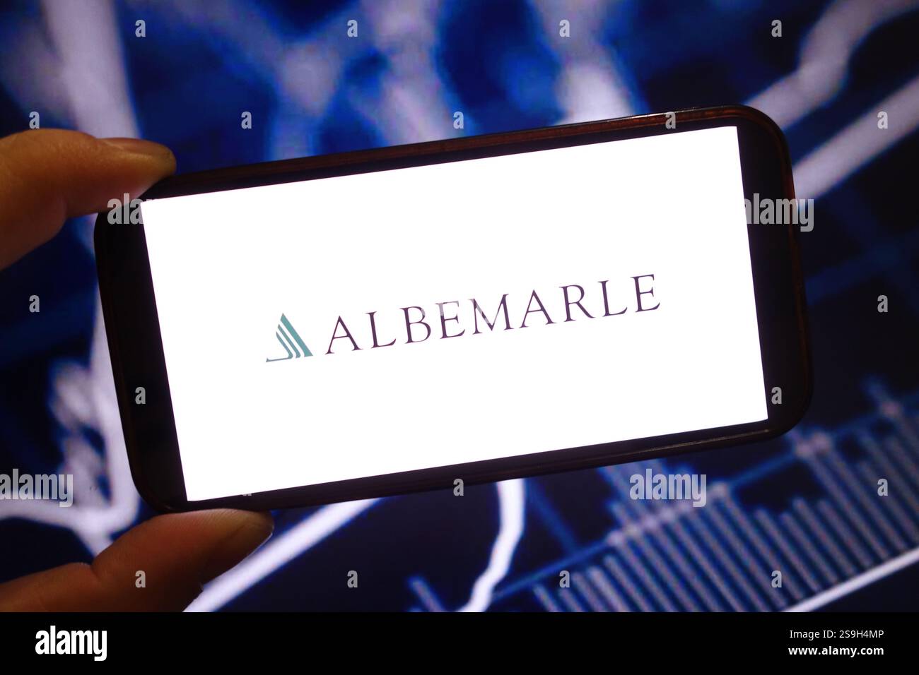 In this photo illustration, the Albemarle company logo is seen ...