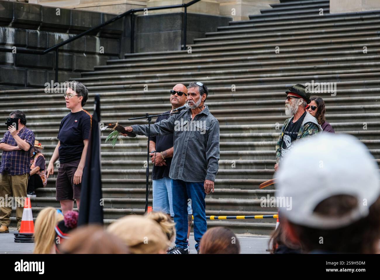 Aboriginal Elders and community leaders are seen during "Invasion Day ...