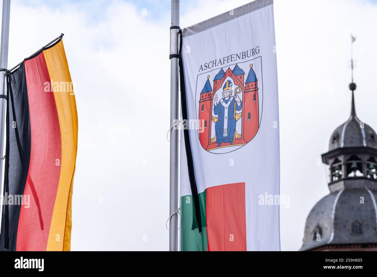 Aschaffenburg, Bavaria, Germany - January 26, 2025: The flags of ...