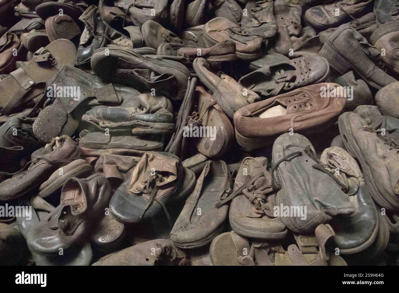 Shoes taken from prisoners when they arrived are on display at the ...