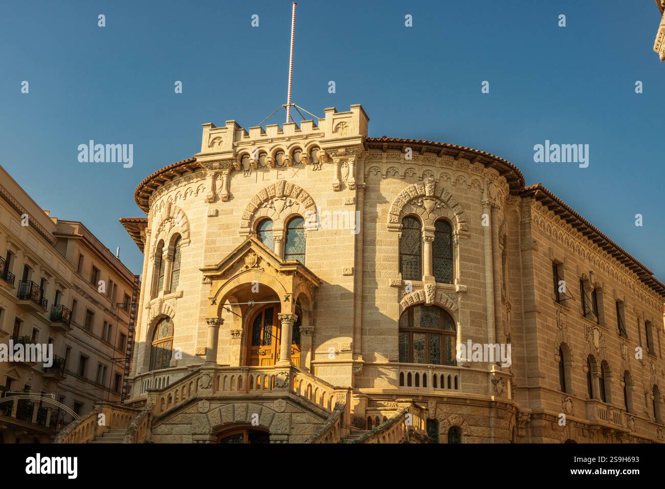 Colorful Mediterranean house facades of luxury buildings with ornate ...