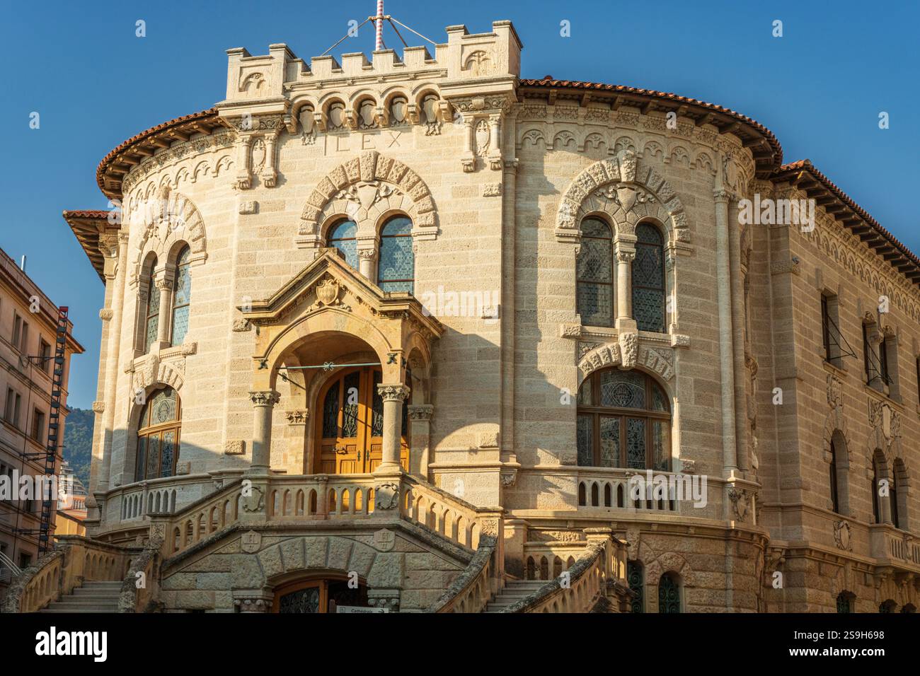 Colorful Mediterranean house facades of luxury buildings with ornate ...
