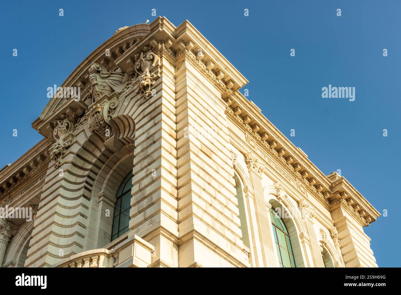 Colorful Mediterranean house facades of luxury buildings with ornate ...