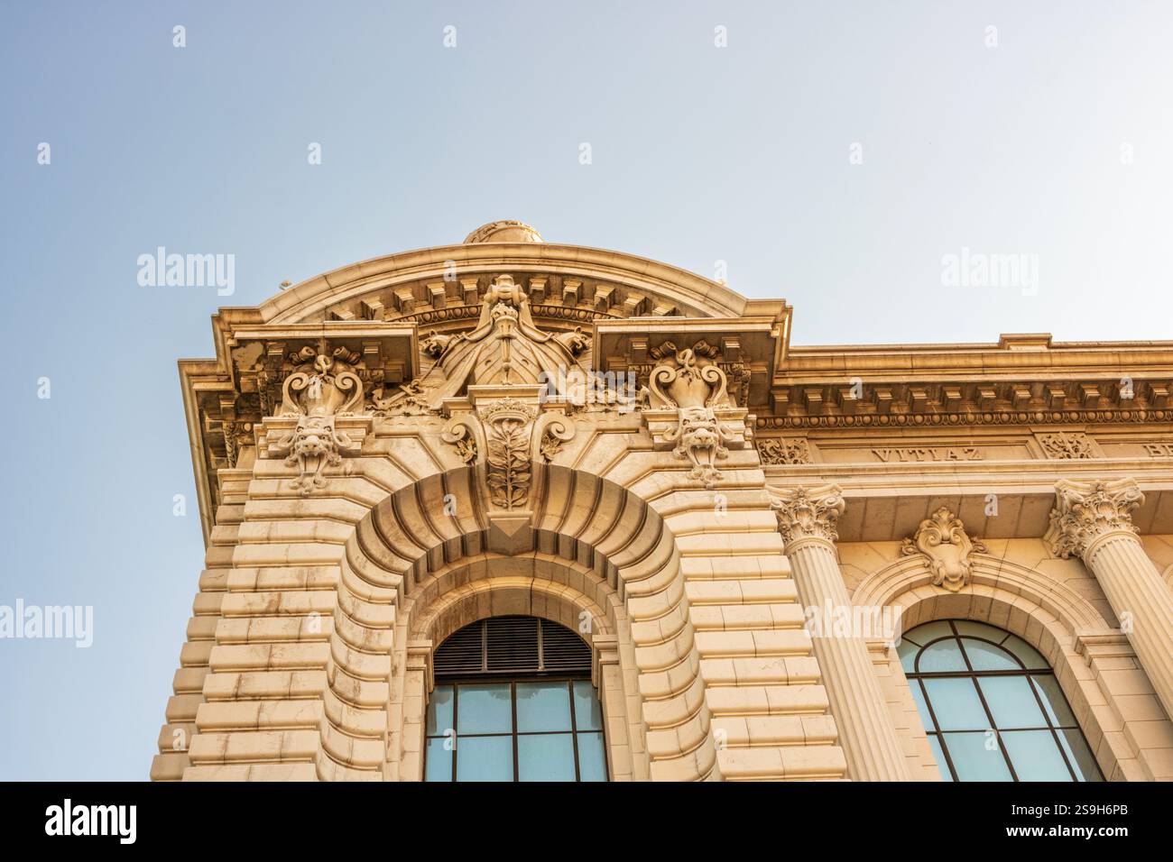 Colorful Mediterranean house facades of luxury buildings with ornate ...
