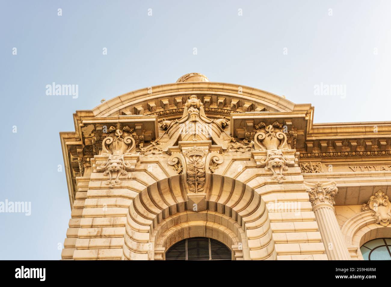 Colorful Mediterranean house facades of luxury buildings with ornate ...