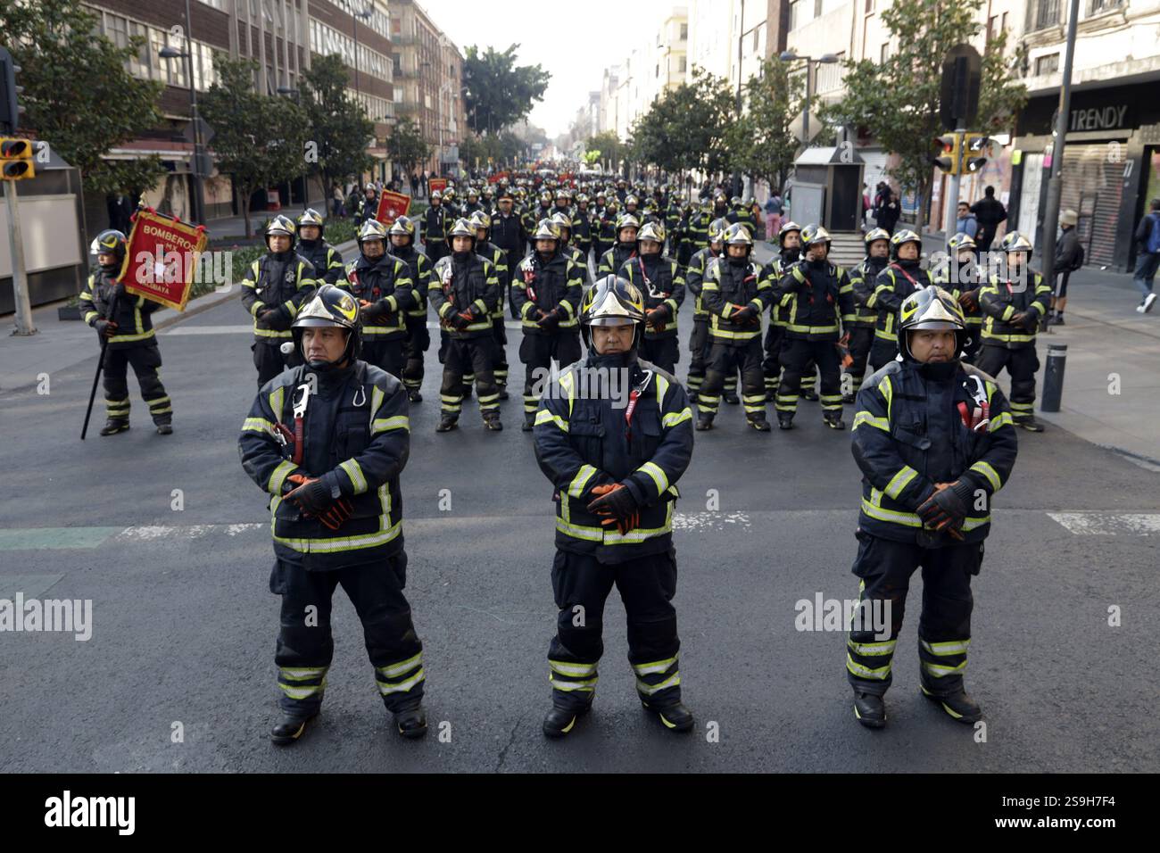 Non Exclusive: Members Fire Department taking part during the first ...